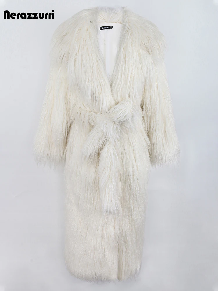 Nerazzurri Winter Long White Black Hairy Shaggy Fluffy Thick Warm Soft Stylish Faux Mongolia ...