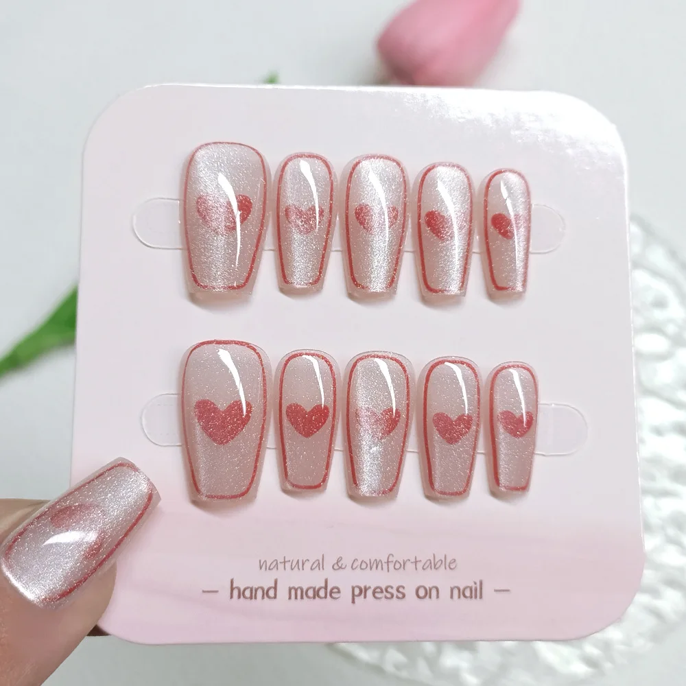 10pcs-Handmade-Press-on-Nails-Pink-Cay-Eye-Fake-Nails-with-Red-Heart ...