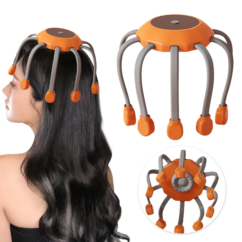 10Massage-Heads-Orange-Scalp-Head-Massager-Red-Light-Therapy-Vibrator ...