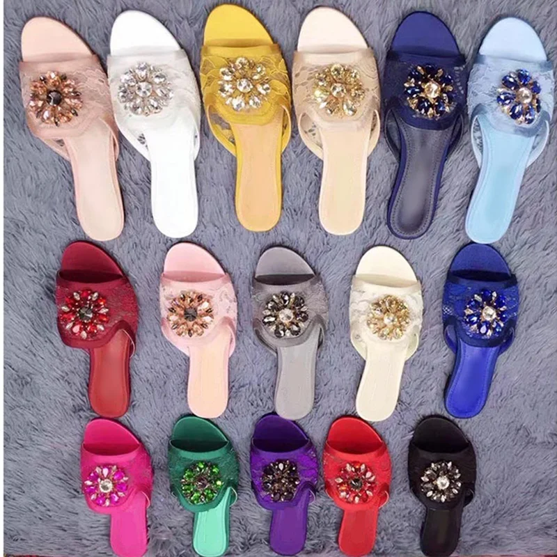 Luxury-Glitter-Crystal-Women-Flat-Shoes-Open-Toe-Lace-Floral-Gem-Flip ...