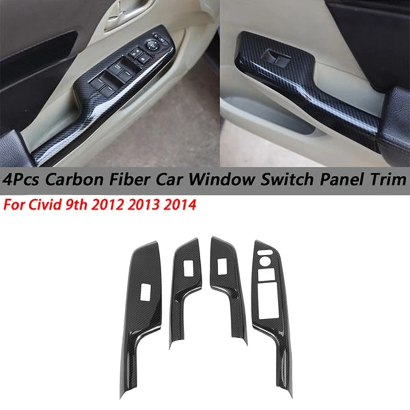4Pcs-Carbon-Fiber-Car-Door-Window-Lift-Switch-Panel-Cover-Trim-For ...
