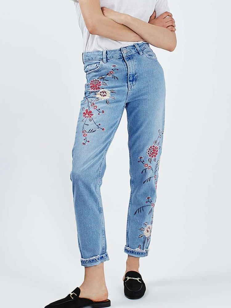 Denim Jeans Flower Embroidery | Flower Embroidered Jeans Womens ...