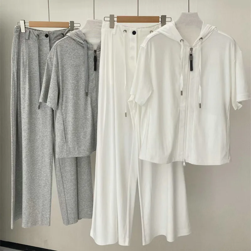 Nizaiga-Conjunto-de-terno-com-capuz-feminino-camiseta-de-algod-o-branco ...