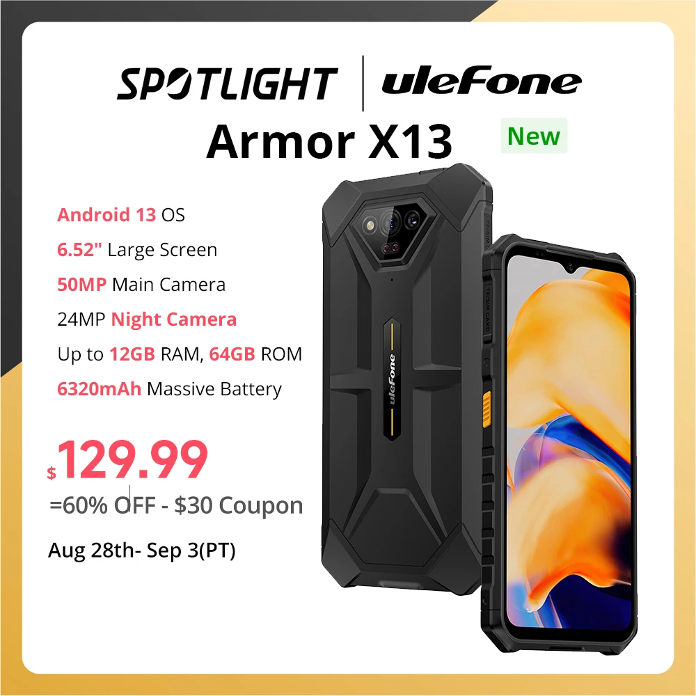 Ulefone Armor X13，12GB+64G Android 13， 6320mAh 50MP 6.52"NFC 4G ，GPS ...