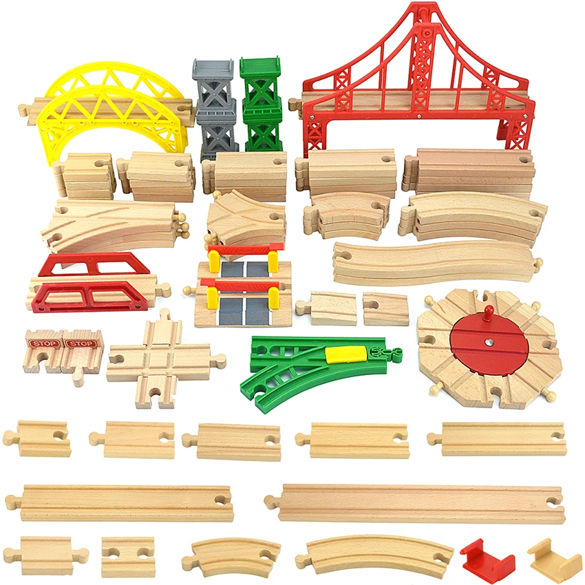 Wooden-Tracks-Beech-Train-Car-Railway-Traffic-Light-Bridge-Wood ...