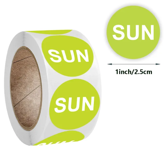 500pcs Day of The Week Labels Monday-Sunday Removable Mini Week Labels ...