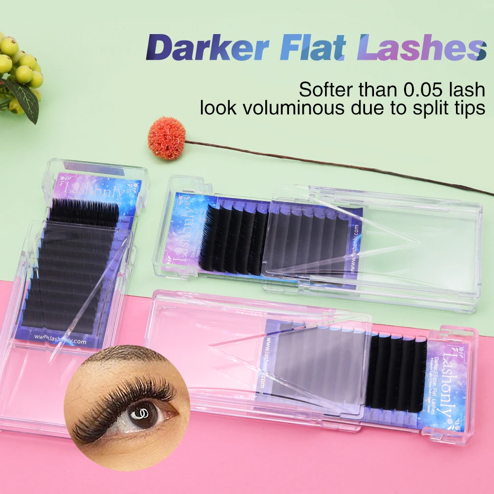 Lashonly Darker Flat Lashes Reusable Box False Mink Eyelash Extension Supplies Fake Individual ...