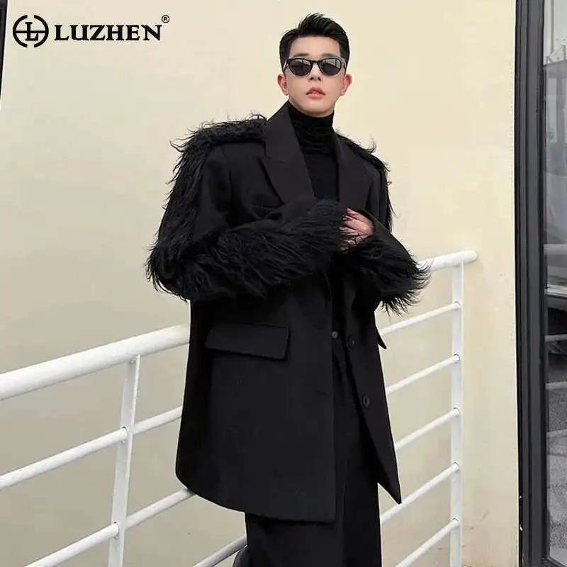LUZHEN Fashion Feather Splicing Design Blazer Coat Men's Elegant Street ...