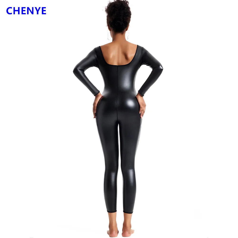 Women Leather Long Sleeve Jumpsuit Rompers Playsuit Streetwear Overalls ...