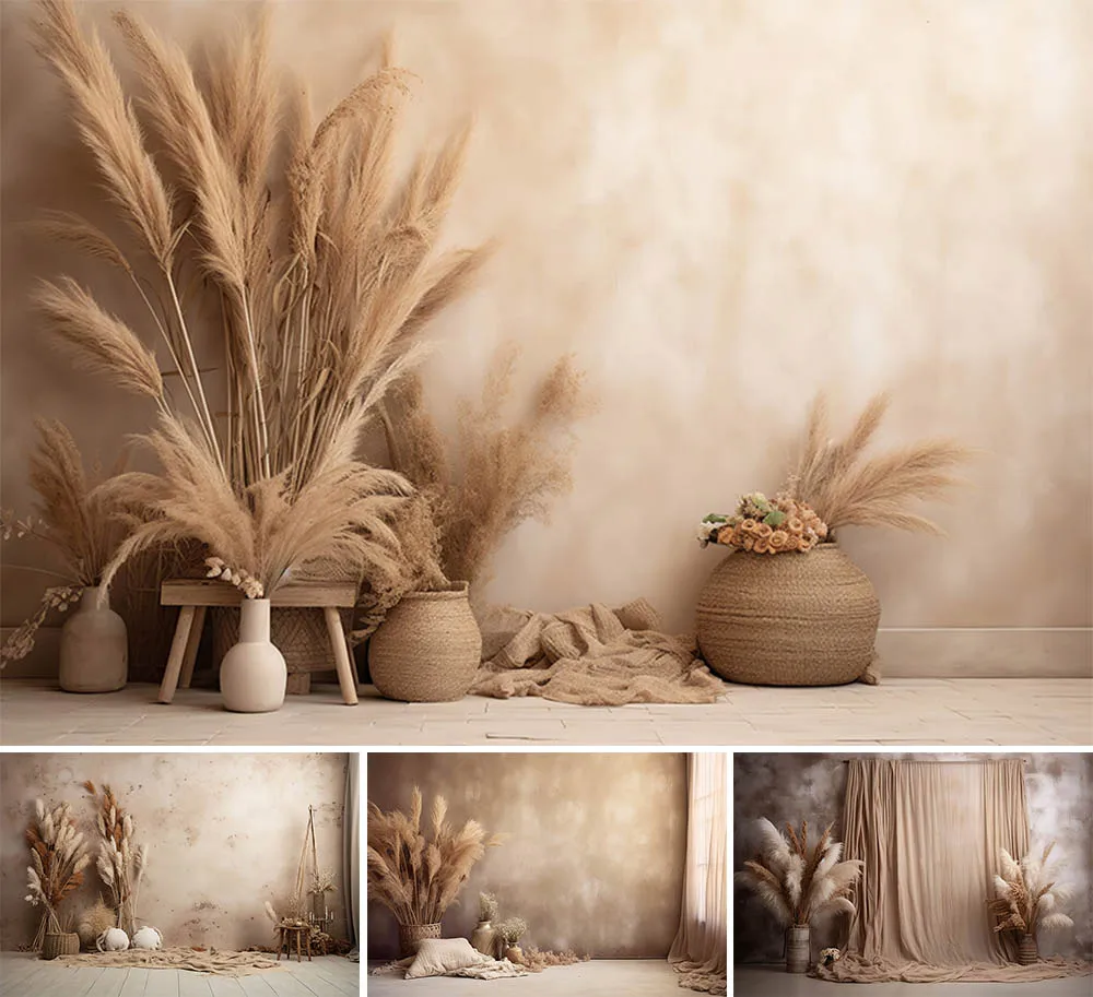 Mehofond-Photography-Background-Boho-Pampas-Grass-Retro-Wall-Child ...