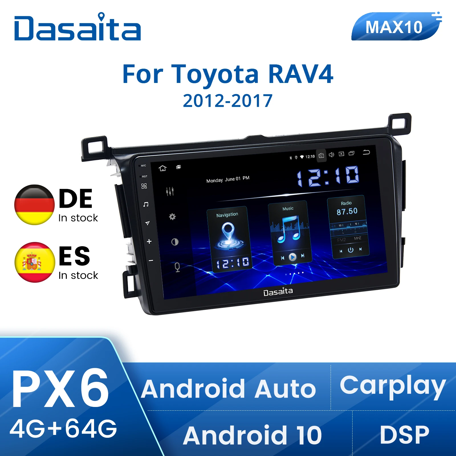 Dasaita 9" Car Radio Android 10 for Toyota RAV4 2012 2013 2014 2015 ...