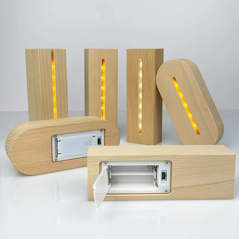 AAA Battery Powered 5.9 Inch Wood Base Led Light Display Stand for ...