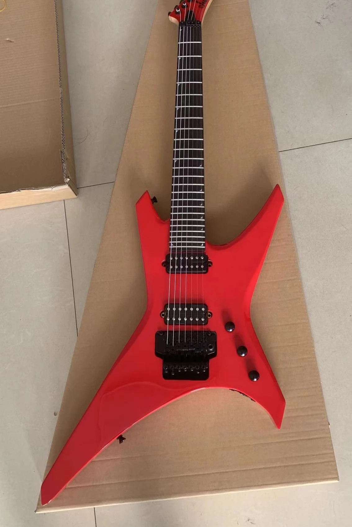 Classic 7 string electric guitar, double rocker bridge, flame red body ...