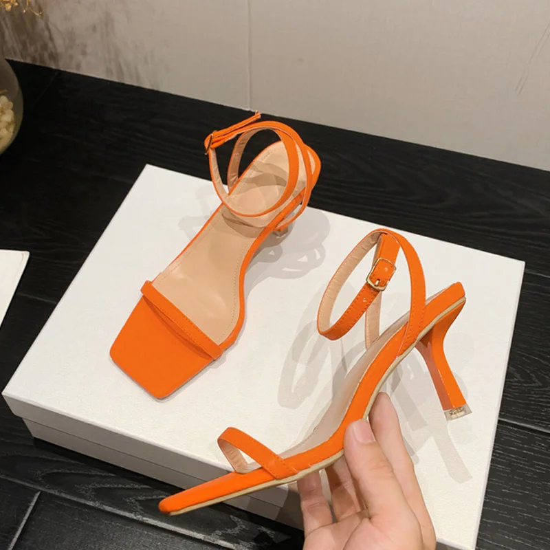 Liyke-Fashion-Square-Toe-Orange-Sandals-Thin-Low-Heel-Buckle-Strap-Rome-Summer-Gladiator-Women ...