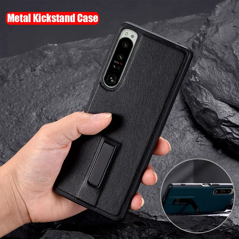Metal Kickstand Case for Sony Xperia 1 5 10 III 5 II 10 IV Plain PU ...