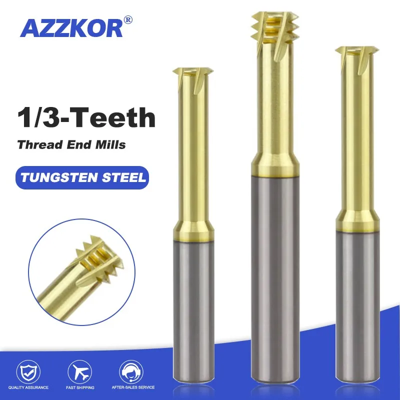 AZZKOR-HRC65-Tungsten-Steel-Single-3-Tooth-Thread-Milling-Cutter ...