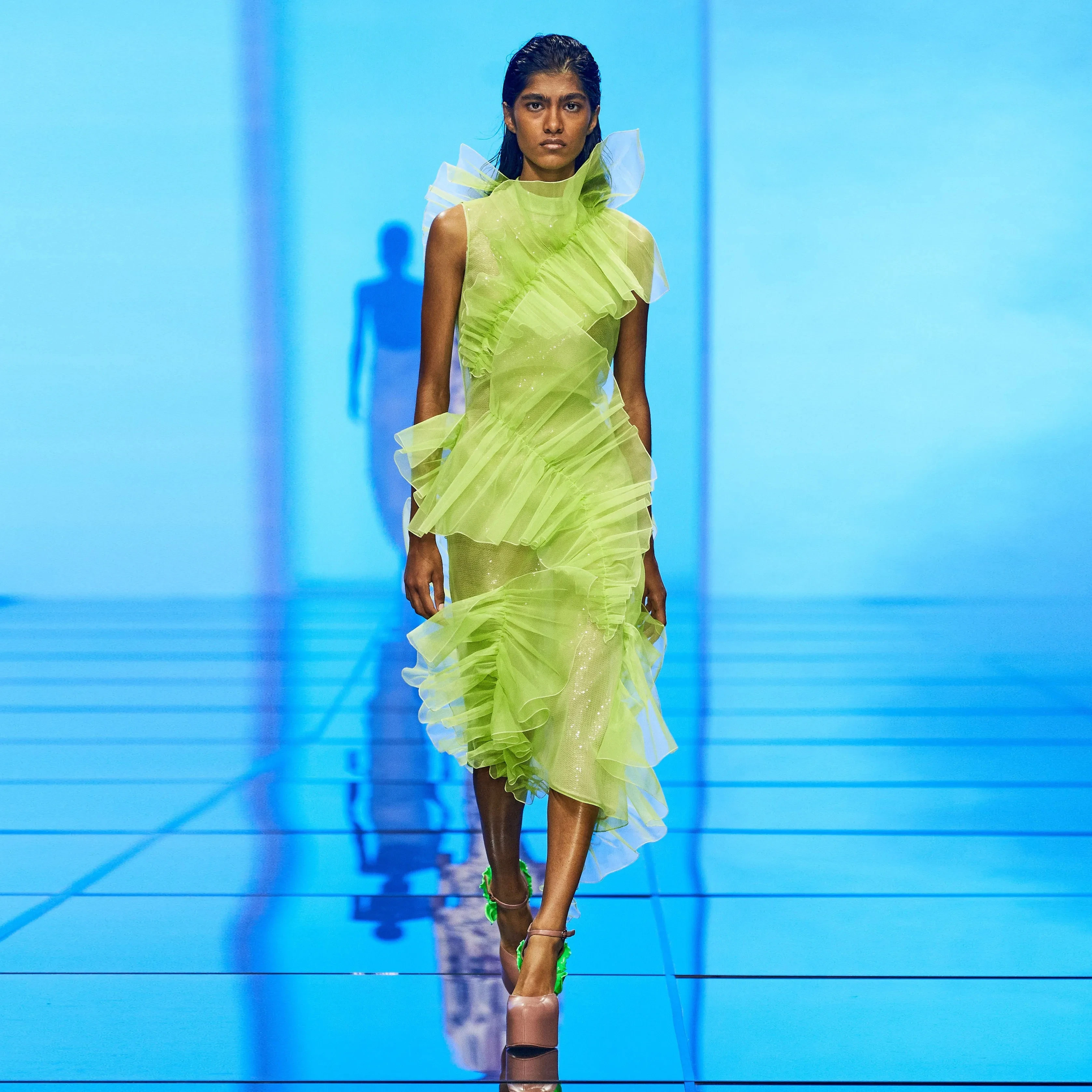 Fashion Party Dress Sheer Backless Fluffy vestidos para mujer Neon ...