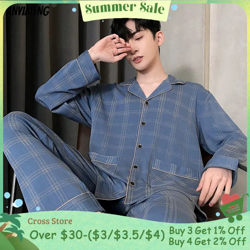 Big Size L-4xl Soft Cotton Pijamas Men Pyjamas Homewear Long-sleeve ...
