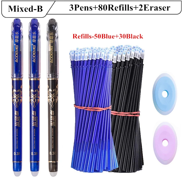 Juego de bolígrafos de Gel borrables, Set de 3 bolígrafos, 80 recargas, 2 borradores, 0,38mm ...