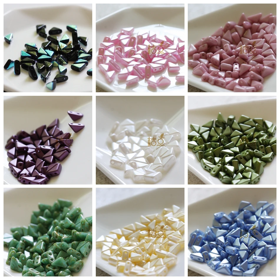 10-Pieces-Czech-Pressed-Glass-Tango-Bead-2-Hole-Triangle-Varies-Colors ...