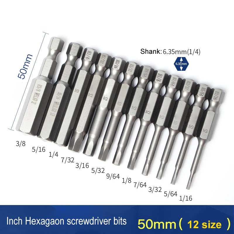12pcs/set Magnetic 1/4' 6.35mm Hex Shank Inch Hexagon Screwdriver Bit 1 ...