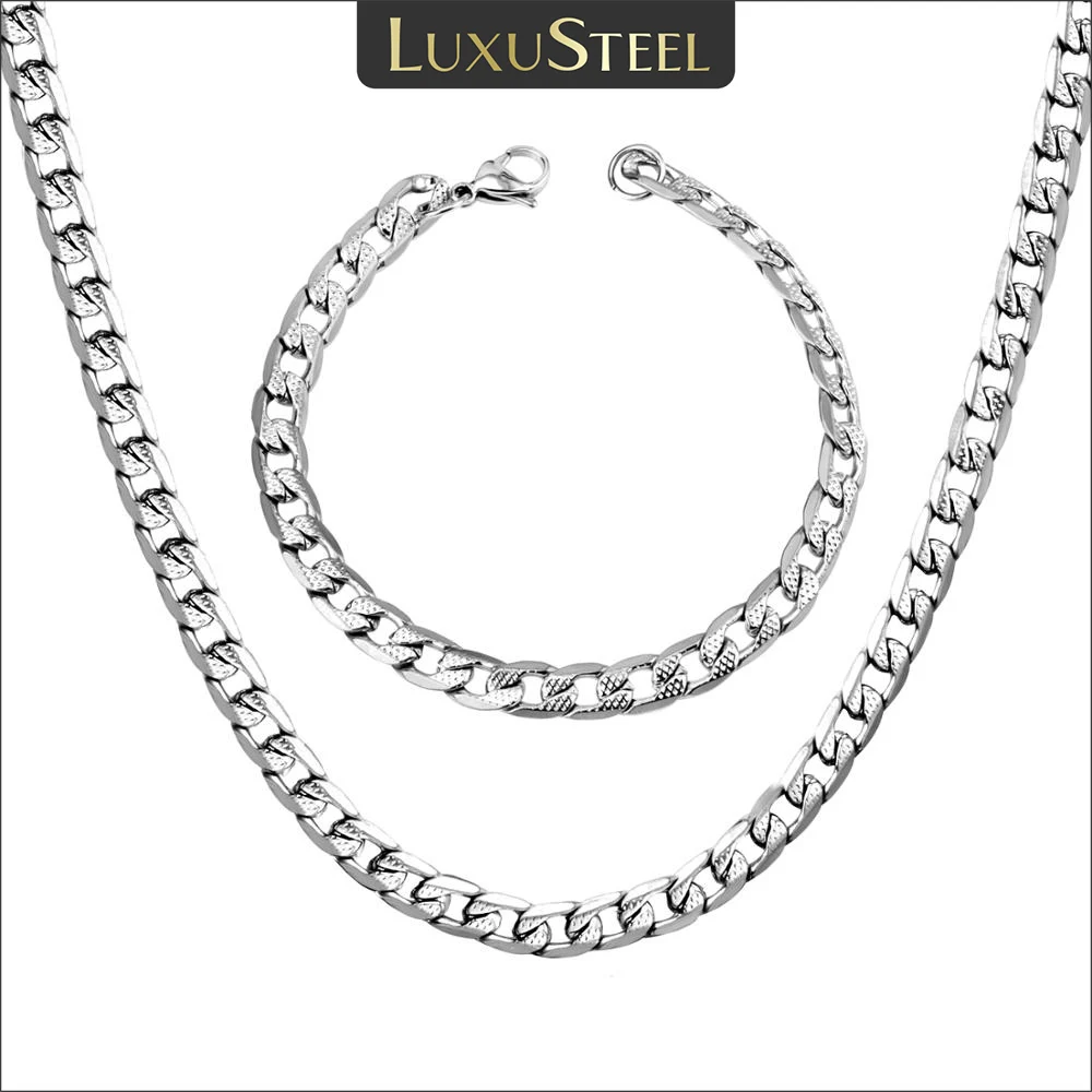 LUXUSTEEL-Silver-Color-Chains-Necklace-Bracelets-Width-6mm-8mm-10mm ...
