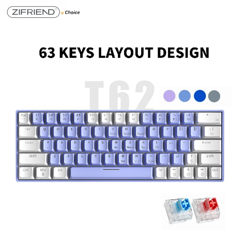 ZIFRIEND-T62-63-Keys-Mechanical-Keyboard-Rainbow-RGB-Effect-Hot ...