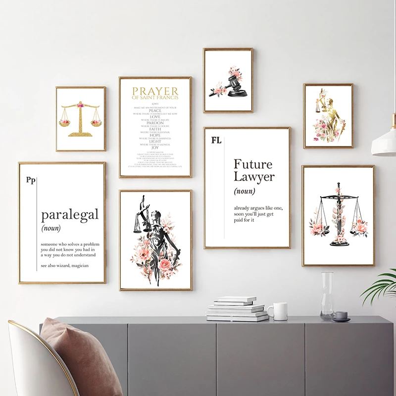 Law Scale Floral Watercolor Prints Laws Of Justice Office Wall Decor ...