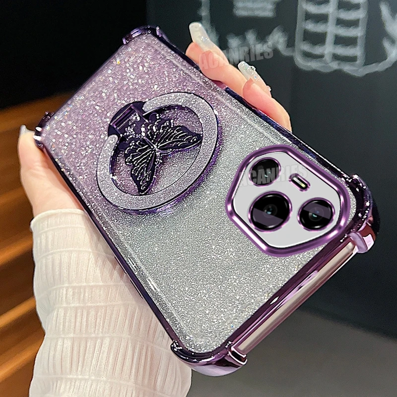 Butterfly Glitter Silicone Case - Plating Design Shockproof Back Cover ...