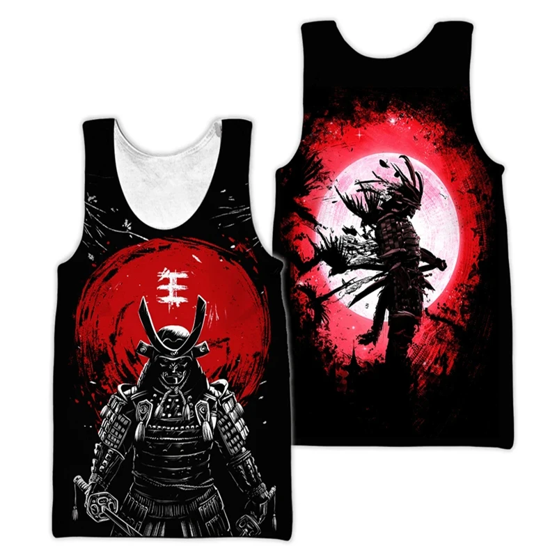 Samurai Oni Mask Tattoo Japanese 3D Print Men's Vest Summer Harajuku ...