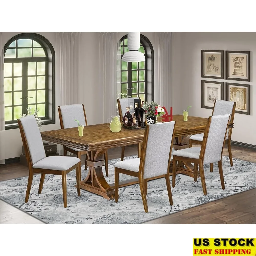 7 Piece Modern Dining Set Rectangular Table and 6 High Back Chairs ...