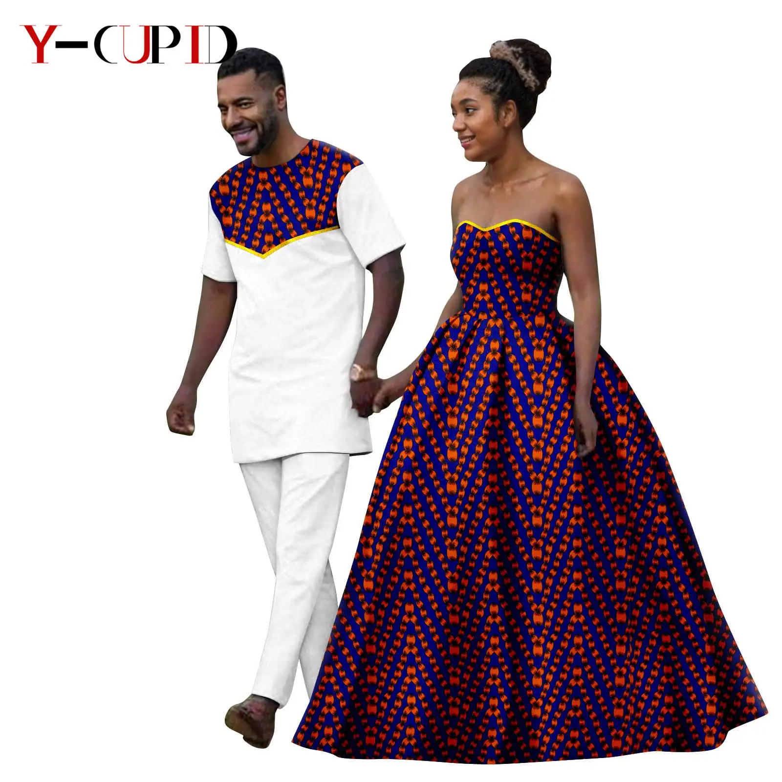 African Print Long Strapless Tutu Dresses for Women Matching Couple ...