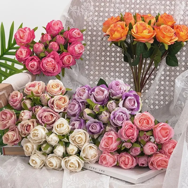 Flores-artificiais-rosas-arrangement-bouquet-flor-falsa-para-festa-de ...