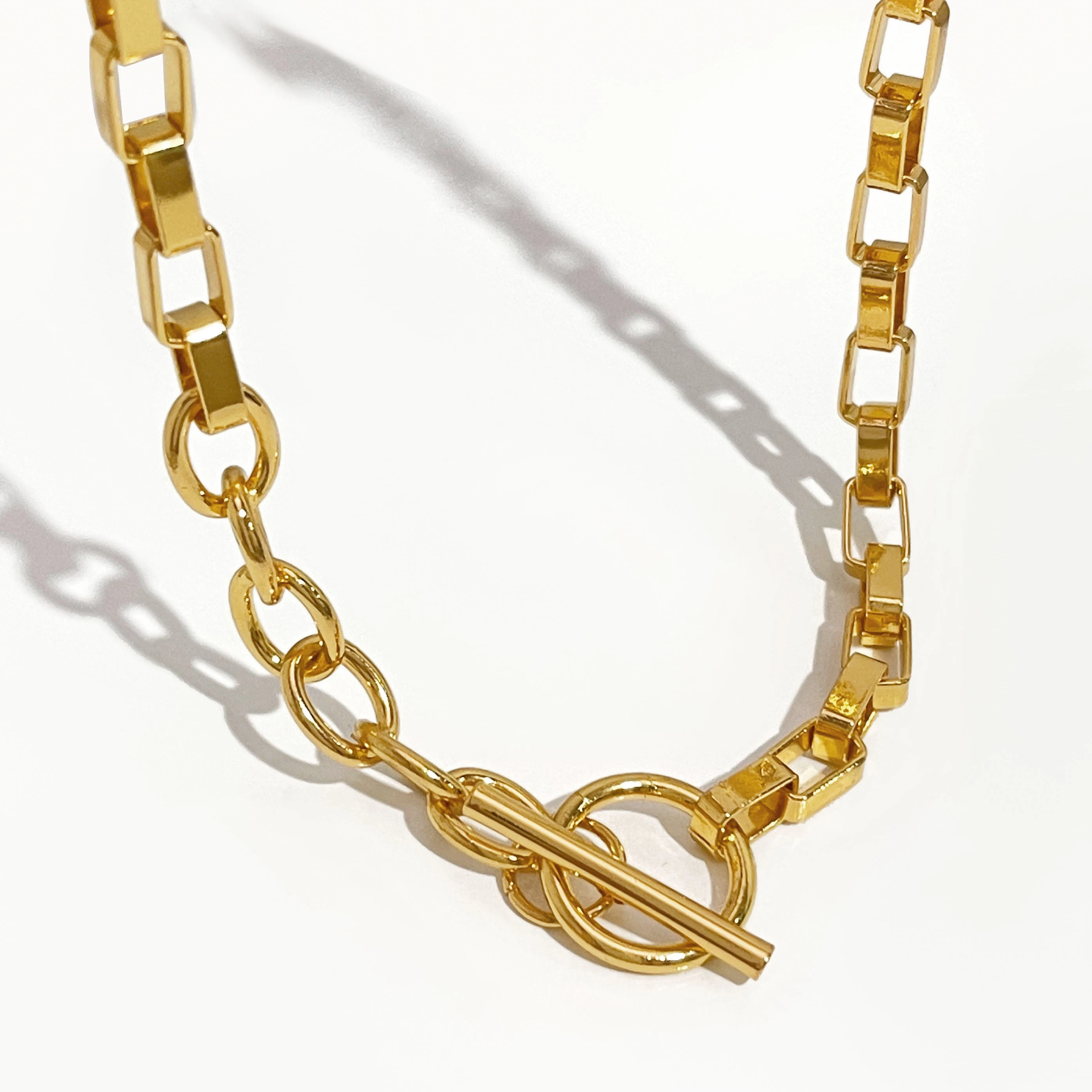 Peri'sbox Box Chain Toggle Clasp Gold Necklaces Mixed Linked Circle ...