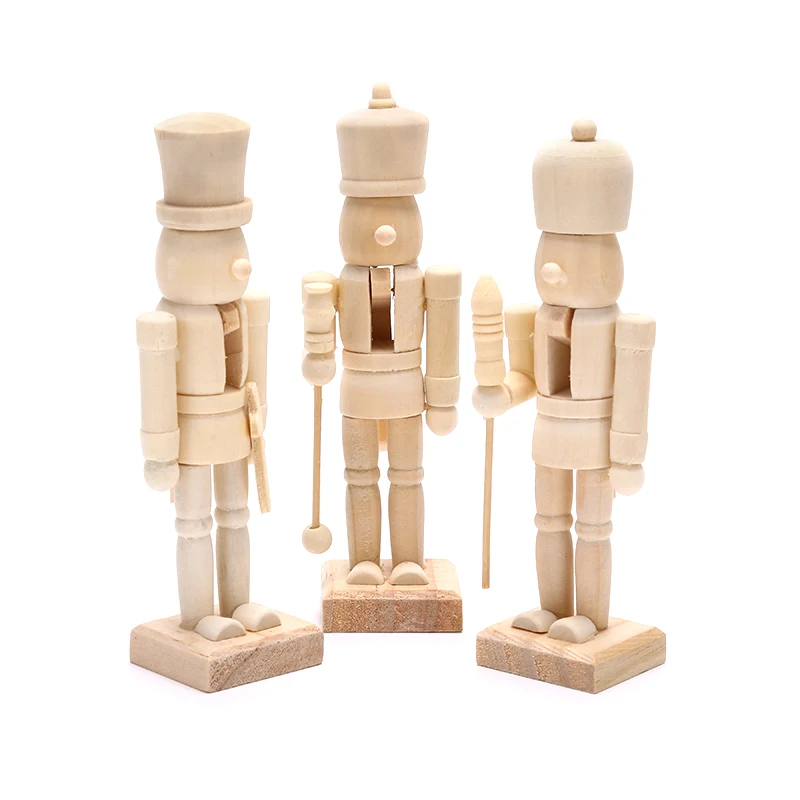 DIY 12CM Wooden Nutcracker Doll Soldier Shape Puppet Handmade Craft ...