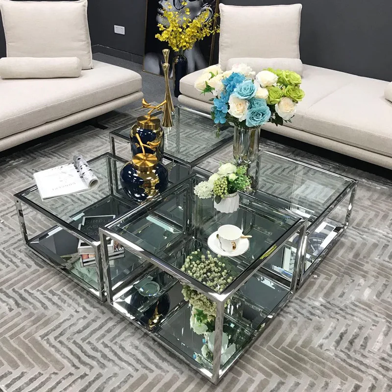 Black glass tea table corner table hardware furniture stainless steel ...