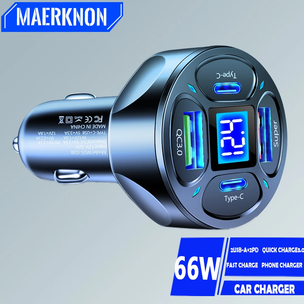 PD-Car-Charger-66W-Fast-Charging-4-Ports-USB-Car-Phone-Adapter-Type-C ...