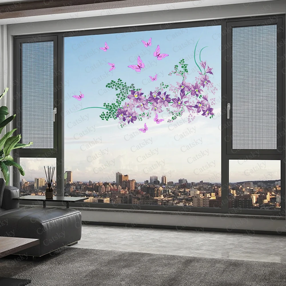 pink-flower-butterfly-Window-stickers-wall-stickers-roof-murals-home ...