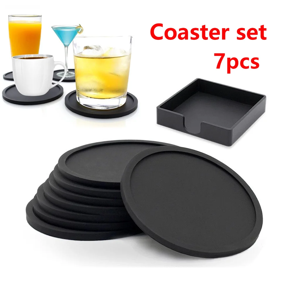 7pcs-Non-slip-Silicone-Drinking-Coaster-Set-Holder-Cup-Coaster-Mat-Set ...