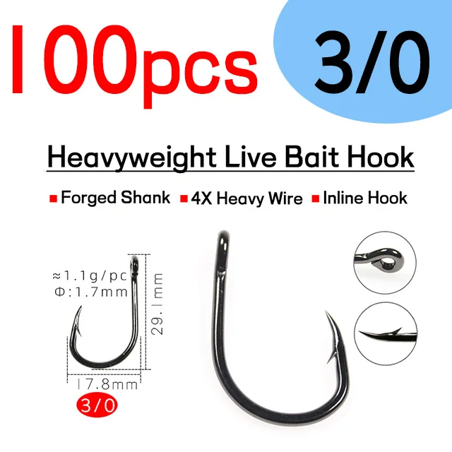 Elllv 100PCS 4X Strong Live Bait Hook Saltwater Deep Sea Boat Fishing Single Jig Fishhook for ...