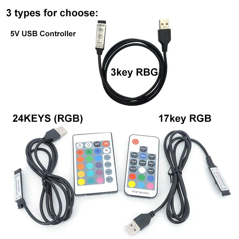 mini 3key USB 5v mini 17key 24key 4Pin RGB LED strip light RF ...