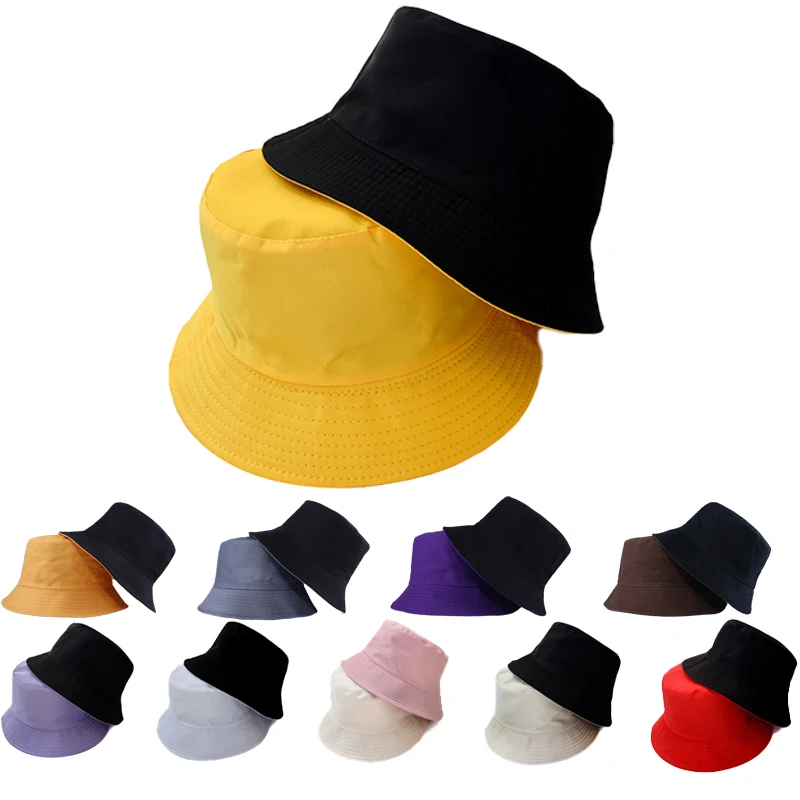 Unisex-Hat-Black-Solid-Color-Double-Sided-Simple-Bob-Hip-Hop-Bucket-Hat ...