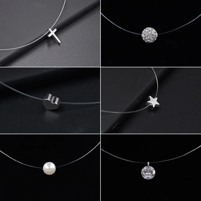 Fashion Transparent Fishing Line Necklace Silver Plated Invisible Chain ...