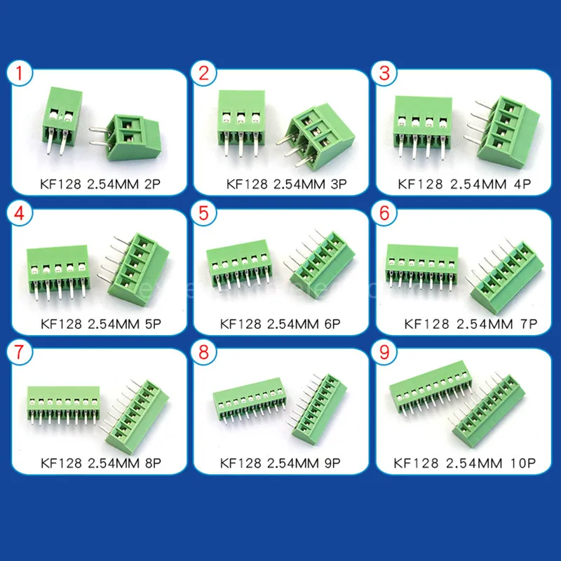 10/5PCS KF128 2.54mm Pitch PCB Screw Terminal Block Connector 2P 3P 4P 5P 6P 7P 8P 10P 12P 16P ...