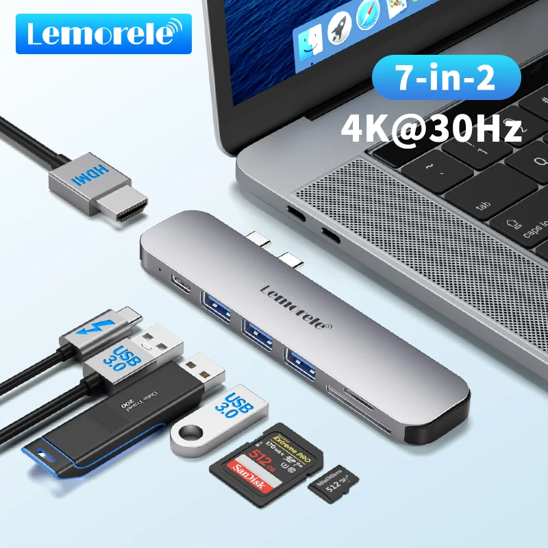 Lemorele-Dual-USB-C-Hub-Thunderbolt-3-Dock-with-4K-HDMI-Gigabit ...