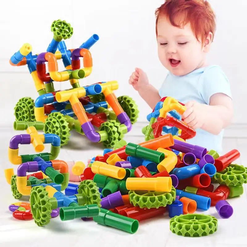 DIY Color Water Pipe Building Blocks Children Assembling Pipeline ...