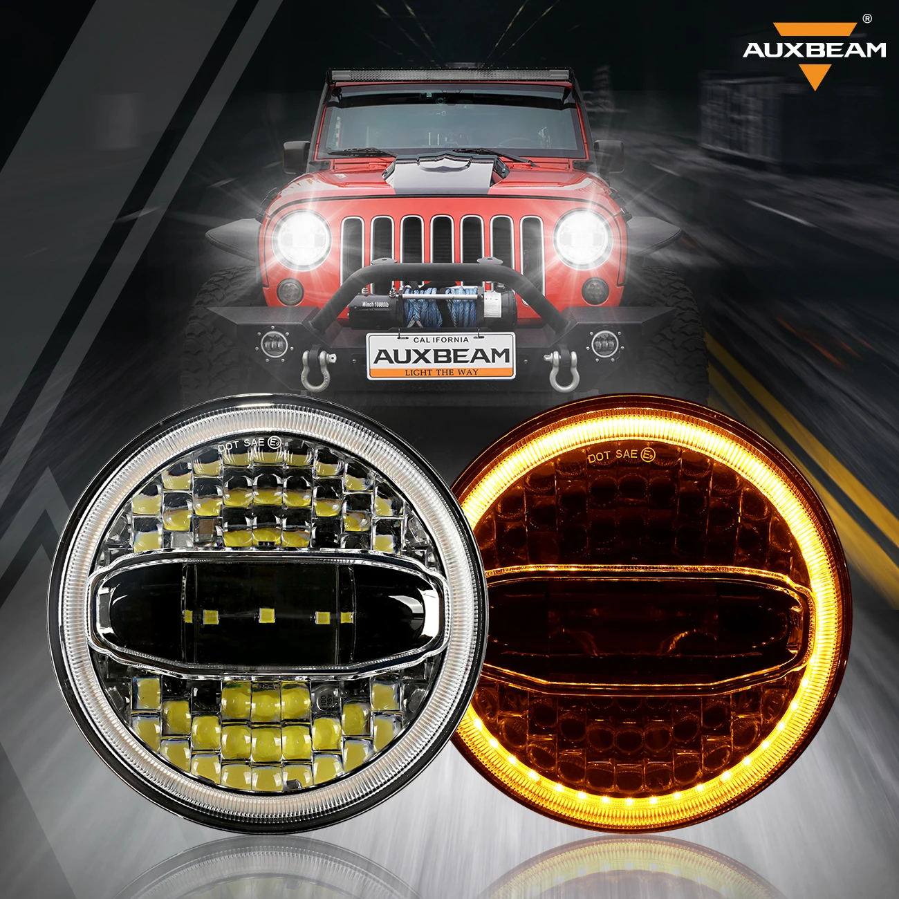 7 Inch H4 LED Headlight 6500LM Hi/Low Beam with Halo Angle Eyes DRL ...
