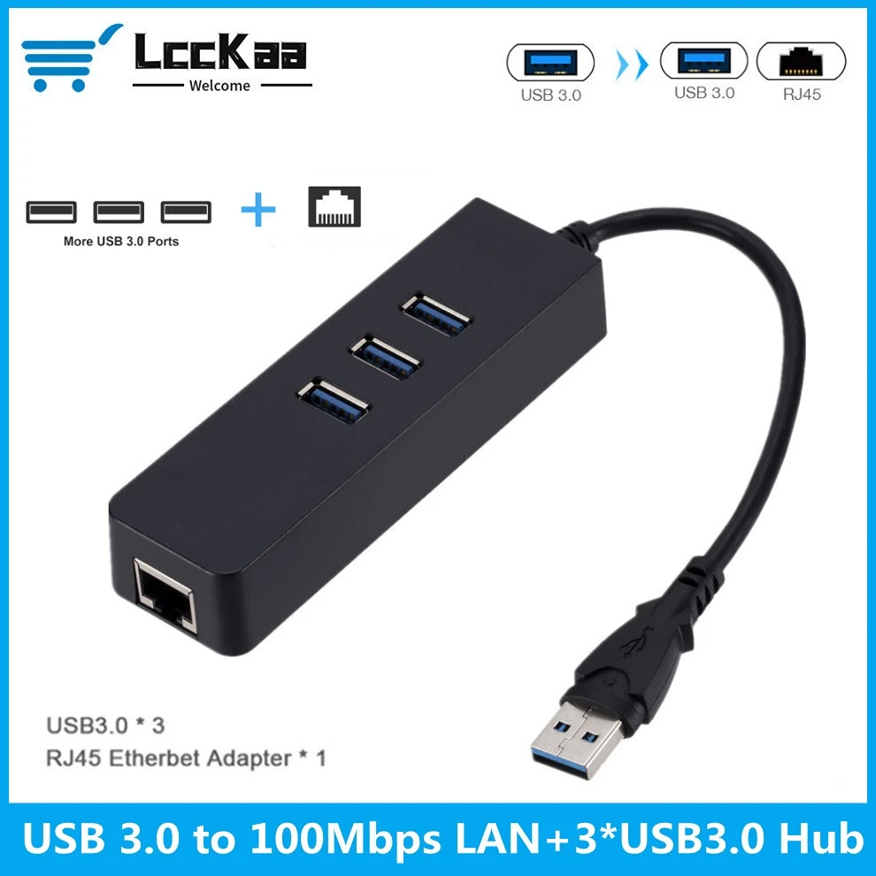 USB-Ethernet-with-3-Ports-USB-3-0-HUB-100Mbps-RJ45-Lan-Network-Card-USB ...