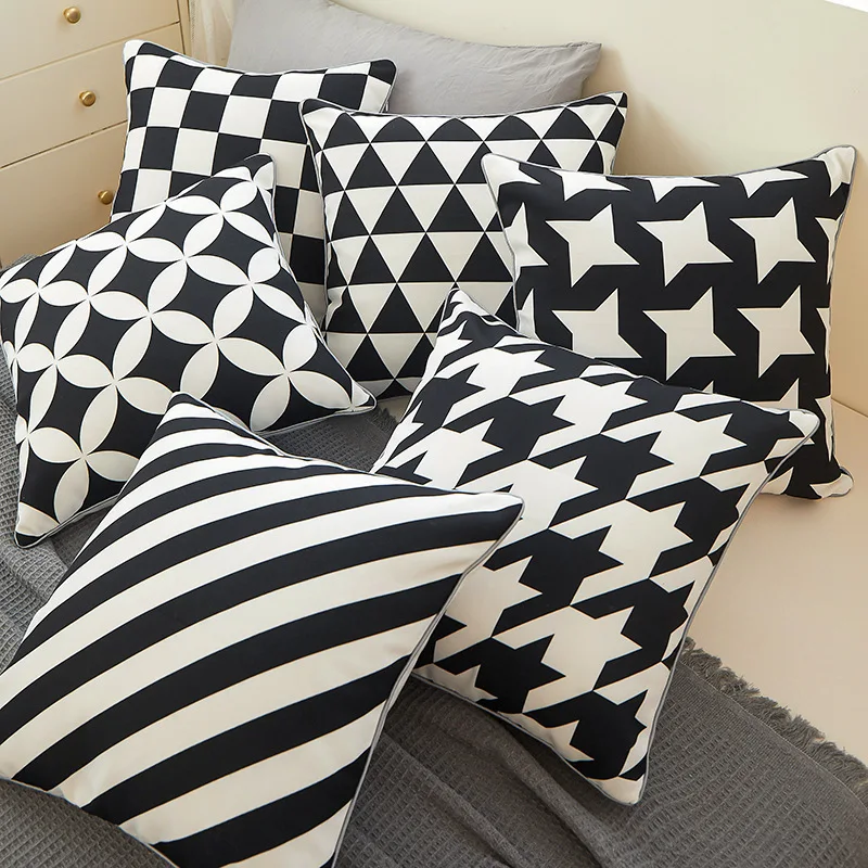 Cushion-Cover-with-Geometric-Pattern-PolyesterBlack-and-White-Soft-Bag ...