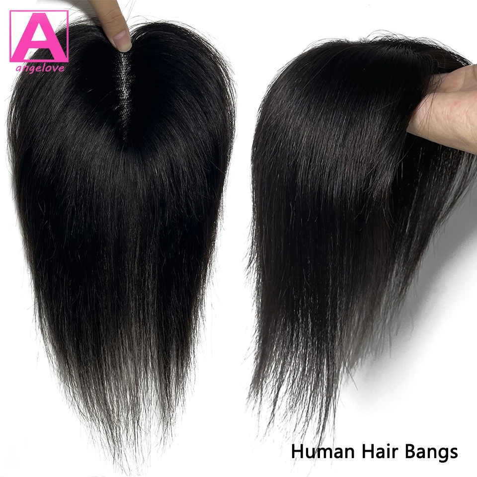 Natural Hair Bangs Brazilian Straight Human Hair Topper Middle Part ...